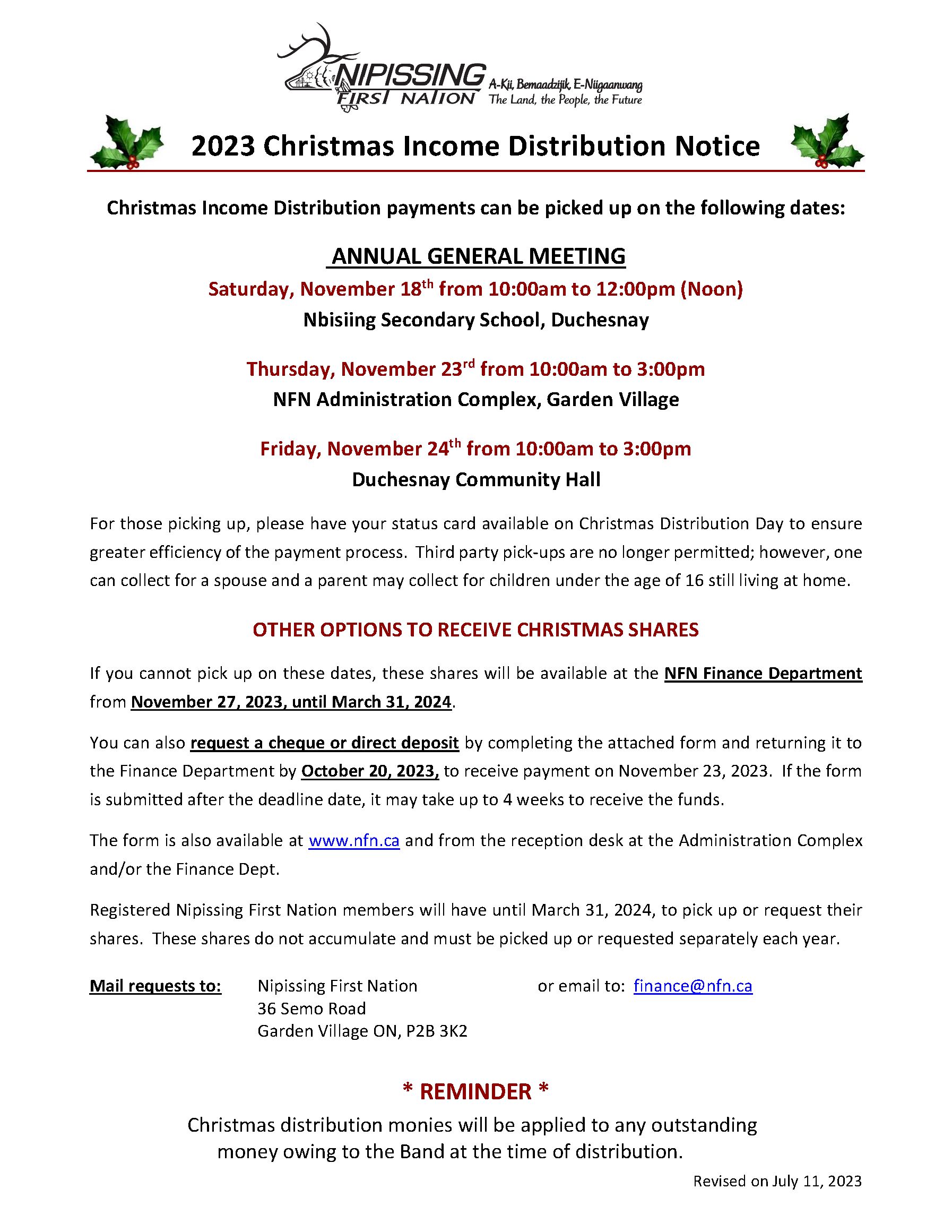 Christmas Distribution » Nipissing First Nation