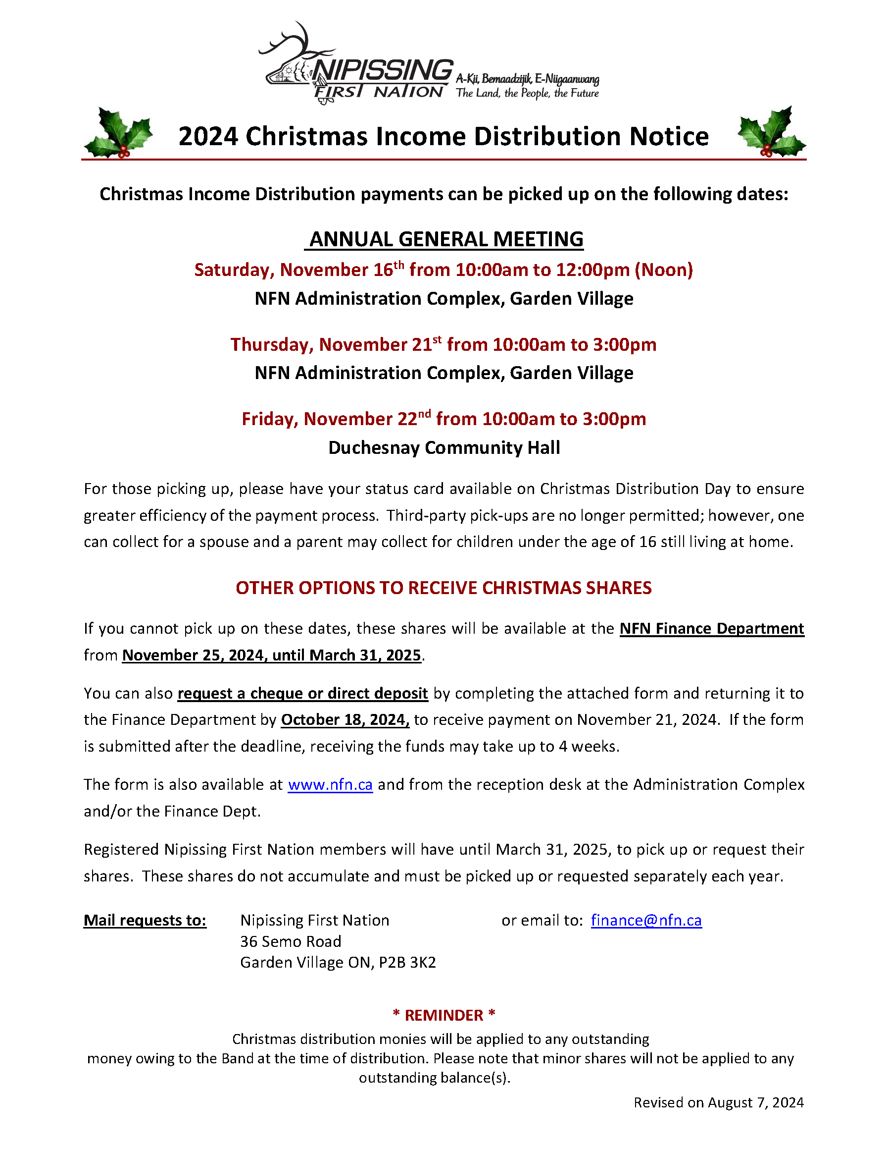 Christmas Distribution » Nipissing First Nation